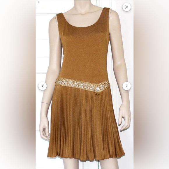 Dresses | Vintage 196 Gold Metallic Art Deco Burlesque Flapper Dress ...